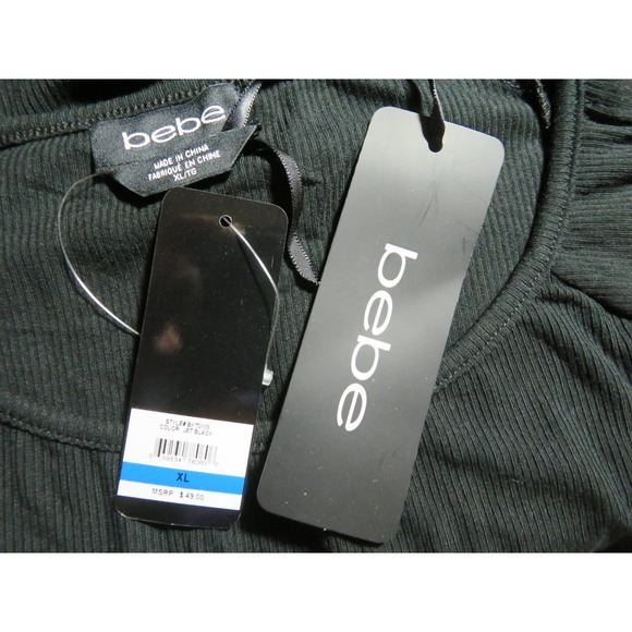 bebe | Tops | Nwt Black Bebe Womens Sz Xl W Gold Rhinestone Logo Shirt ...